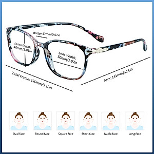 VisionGlobal Blue Light Blocking Glasses for Women, Anti Eyestrain, Computer Reading, TV Glasses, Stylish Square Frame, Anti Glare(+3.00 Magnification)