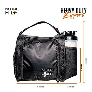 NUTRIFIT Large Meal Prep Bag for Men and Women - Insulated Lunch Box Cooler with 6 Stackable Food Containers BPA-Free Reusable - Pocket Vitamins Pill Case - Shaker Bottle and Ice Packs Included