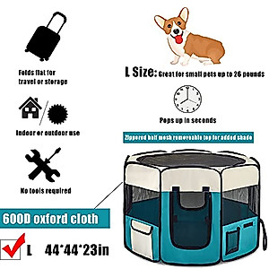 Autokcan Portable Pet Playpen, Dog Playpen Waterproof Foldable Indoor/Outdoor Travel Use Dog Kennel Pet Tent Pet Exercise Pen 4 Sizes for Dog/Cat/Puppy/Rabbit/Hamster