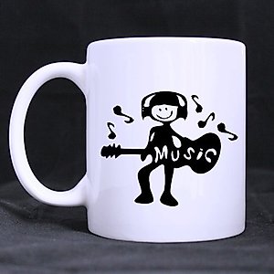 All Things AMZ Modern Fashion Dance in Music Cartoon Man Play The Guitar (Twin Side) Custom White Ceramic Mug Coffee Cup (11 Ounce)