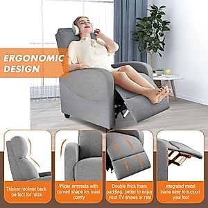 Sweetcrispy Adults Massage Fabric Small Sofa Home Theater Lumbar Support, Adjustable Modern Reclining Chair with Padded Seat Backrest for Living Room (Light Grey)