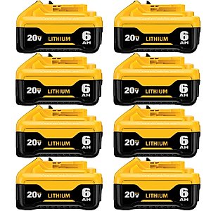 Xmenany 8-Pack 6.0-Ah Replacement for DEWALT 20V Battery Max X*R Lithium ION DCB200 DCB204 DCB206 DCB201 DCB203 DCB181 DCB180