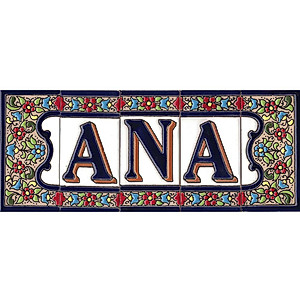 TORO DEL ORO House Numbers & Letters on Enamel Ceramic Tile Hand Painted Technical Dry Rope Names & Address Design Medium Flower 5.5 x 10.5 cm (Letter "E")