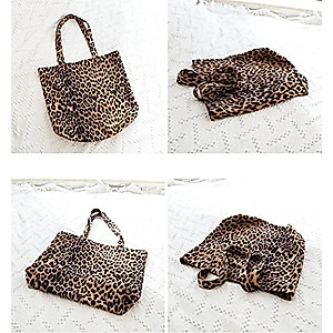 Leopard Tote Bag Women's Vintage Suedette Material Cheetah Printing Shoulder Bag Large Casual Slouchy Travel Bag
