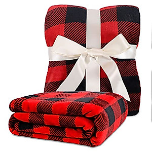 Winter Warm Red and Black Buffalo Plaid Patterned Decorative Super Soft Twin Woven Fleece Couch Throw Blanket