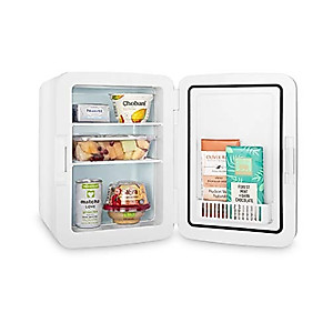 Cooluli 10L Mini Fridge for Bedroom - Car, Office Desk & College Dorm Room - 12v Portable Cooler & Warmer for Food, Drinks, Skincare, Beauty & Makeup - AC/DC Small Refrigerator with Glass Front, Gold