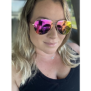 LUENX Women Aviator Sunglasses Polarized Shades Flexible Spring Hinge - Rose red Mirror Lens Rose Gold Metal Frame 60mm