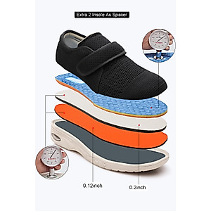 YH SUCED Women Diabetic Shoes for Elderly Women Wide Shoes Walking Shoes Adjustable Closure Breathable Lightweight Non Slip Sneakers for Swollen Feet Edema Width X-Wide Black 9