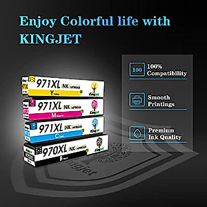 Kingjet Compatible Ink Cartridge Replacement for HP 970XL 971XL 970 971 Work with Officejet Pro X576dw X451dn X451dw X476dw X476dn X551dw Printers, 4 Pack (Black, Cyan, Magenta, Yellow)