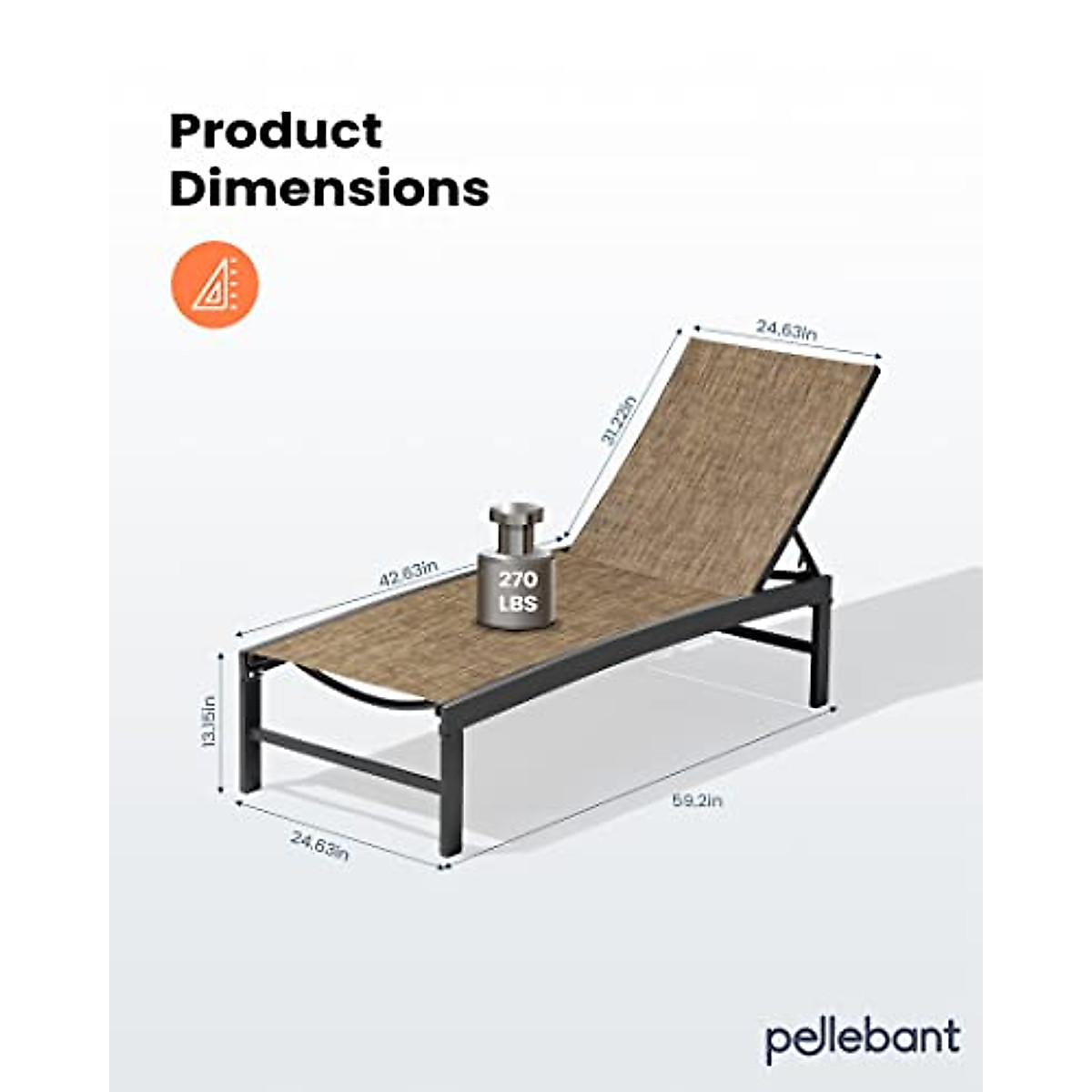 Pellebant Outdoor Lounge Chairs Set of 2, Patio Aluminum Chaise Lounge with Adjustable Backrest, Rustproof Pool Lounge Chairs for Pool Deck Sunbath(2pcs,Grey&Brown)