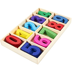Wooden Numbers for Learning Games, Educational Tool (Rainbow Colors, 50 Pieces)