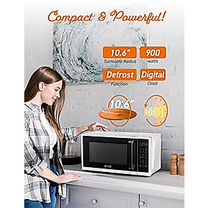 COMMERCIAL CHEF Small Microwave 0.9 Cu. Ft. Countertop Microwave with Digital Display, White Microwave & 10 Power Levels, Outstanding Portable Microwave with Convenient Pull Handle Door