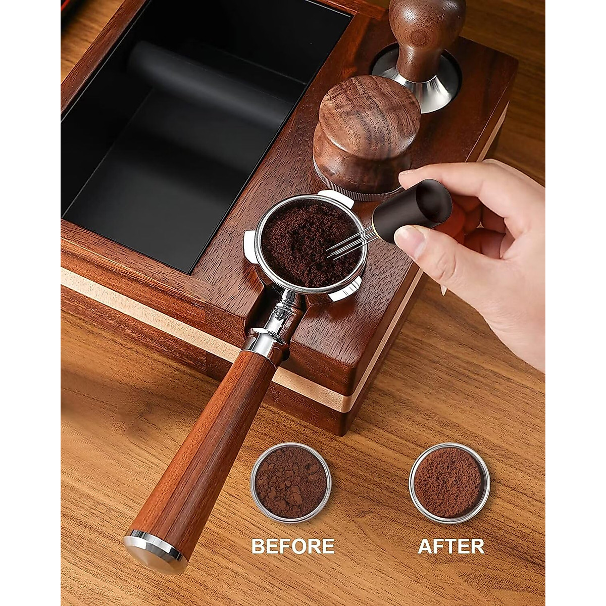 Cicike WDT Tool Espresso, Compact and Portable Lipstick Shape Design, Espresso Distribution Tool, Espresso Stirrer, Nature Wood Handle with Protective Case