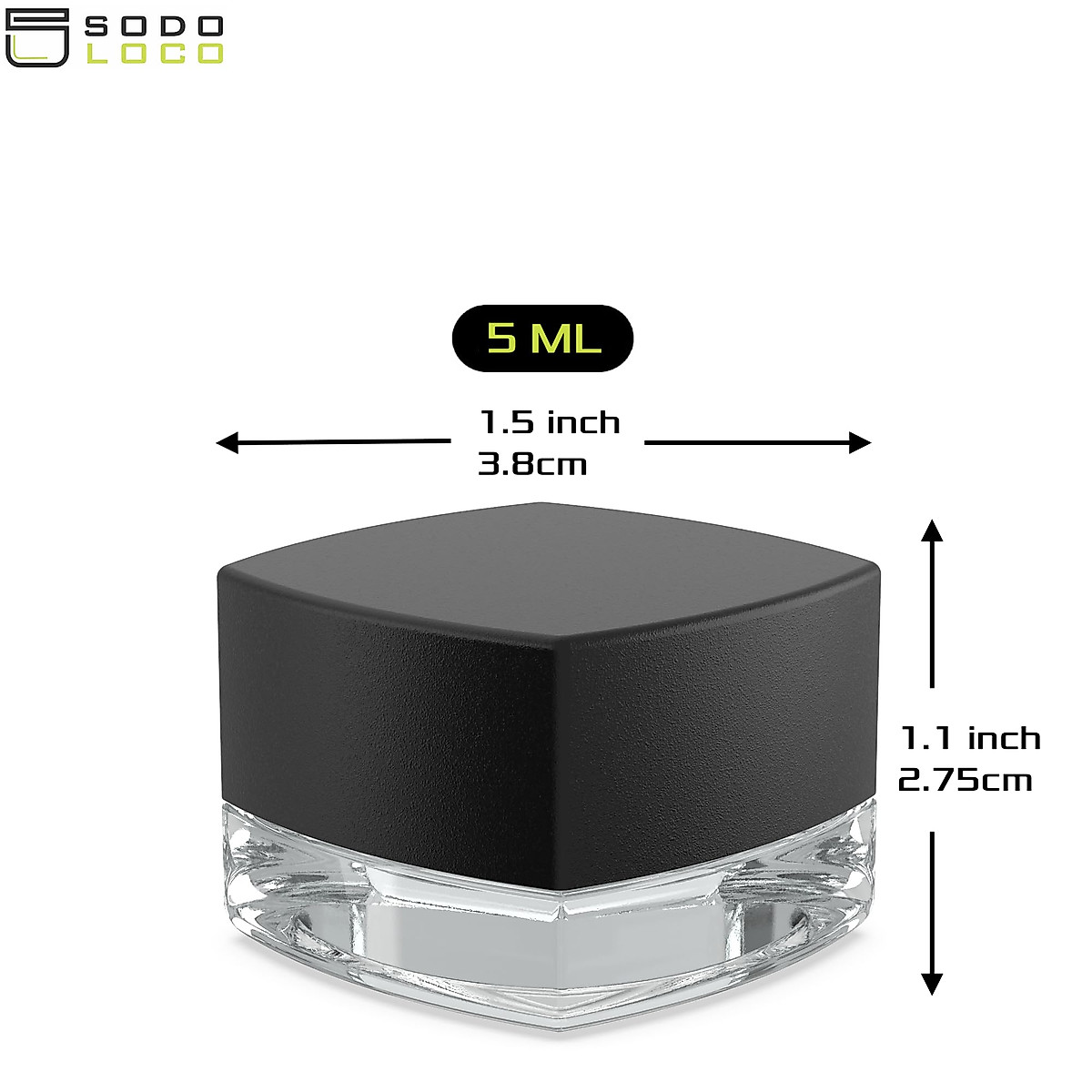 (200 Pack) 5ml Thick Glass Square Jars with Black Child Resistant Lids - Storage for Oil, Lip Balm, Wax, Cosmetics - Mini Child Proof Container