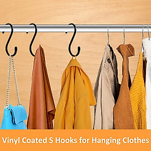 HiGift 12 Pack Vinyl Coated S Hooks, 5 Inch Large S Hooks for Hanging Plant Heavy Duty, Non Slip Metal Black Rubber Coated Closet S Hooks for Hanging Jeans Plants Pot Pan Cups Clothes Curtain