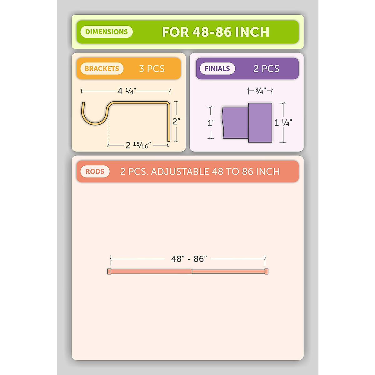 Ivilon Drapery Window Curtain Rod - End Cap Style Design 1 Inch Pole. 48 to 86 Inch Color Warm Gold