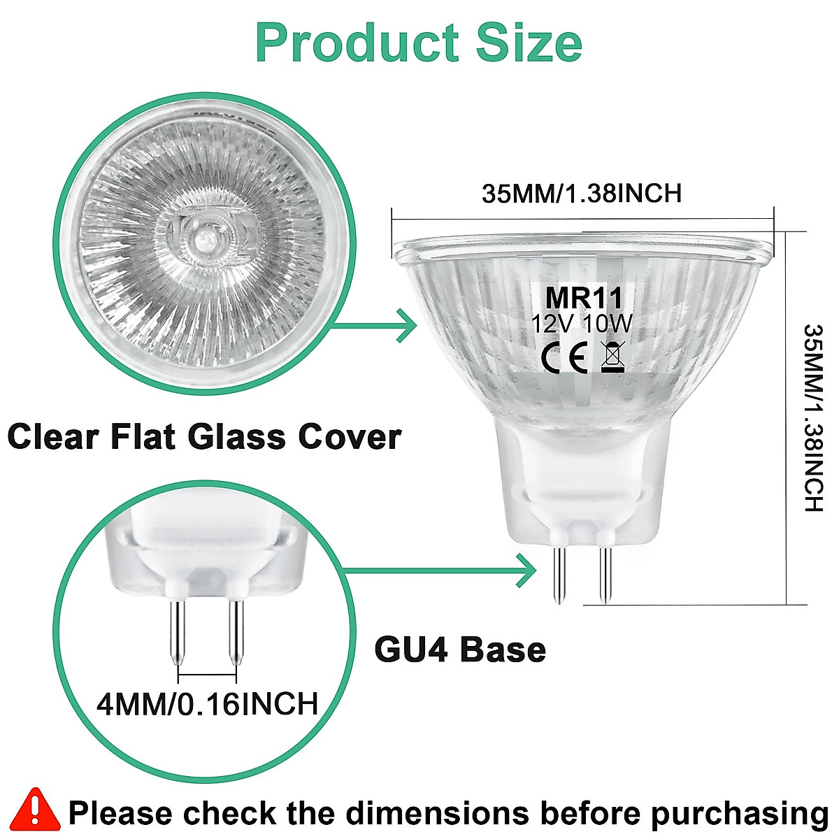 MR11 Light Bulbs, 12V 10W Halogen Light Bulbs 2 Pin, FTD Spotlight Bulb, GU4 Bi-Pin Base, Dimmable, 2700K Warm White, 2 Prong Light Bulb for Landscape, Accent, Track Lights, Fiber Optics, 2Pcs