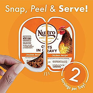 NUTRO Grain Free Natural Adult Wet Cat Food Paté, Chicken Recipe, Salmon & Tuna Recipe, and Chicken & Liver Recipe Variety Pack, 2.64 oz. PERFECT PORTIONS Twin-Pack Trays, 48 Count