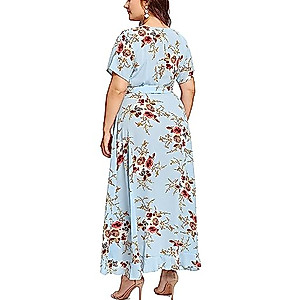 Milumia Plus Size Women Empire Waist Asymmetrical High Low Bohemian Maxi Dress Blue X-Large Plus