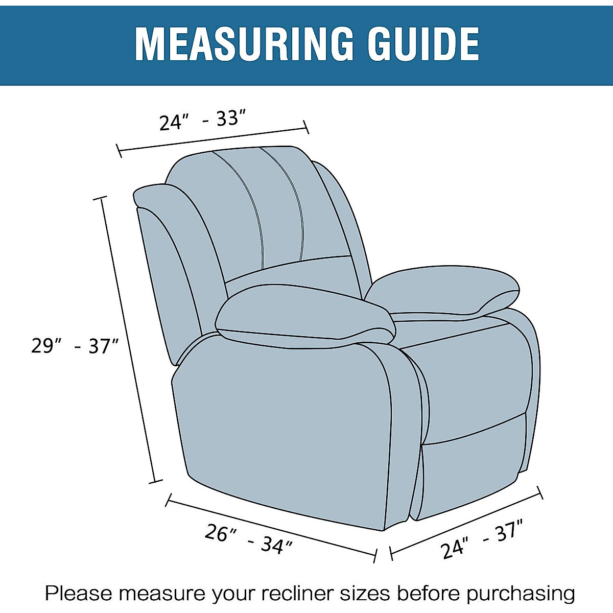 H.VERSAILTEX Recliner Chair Cover Velvet Plush 1-Piece Recliner Covers for Large Recliner, Soft Thick Luxury Velvet Furniture Protector with Elastic Bottom, Anti-Slip Foams Attached (Recliner, Grey)