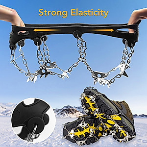 Crampons Ice Cleats Anti Slip Newest 28 Stainless Steel Spikes Suitable for All Boots Shoes Great Protect for Hiking Trekking Walking Jogging Climbing Mountaineering Fishing Men Women Kids(Black, L)