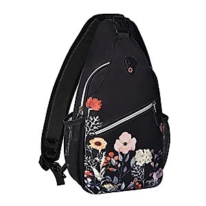 MOSISO Sling Backpack, Multipurpose Travel Hiking Daypack Garden Flowers Rope Crossbody Shoulder Bag, Black