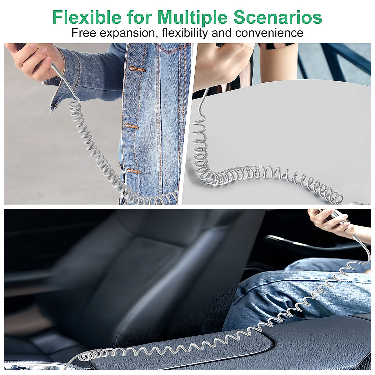 Coiled iPhone Lightning Cable Apple Carplay Cable MFi Certified, Retractable Apple Car Play Cord with Data Sync and LED, Short Coiled iPhone Charger Cable for iPhone/Pad/Pod, White