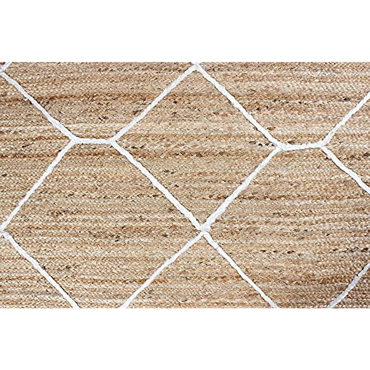 Casavani Indian Handmade Natural Fiber Rug Geometric Beige & White 3x5 Ft Rectangular Shape Jute Rug Best Uses For Bedroom,Dining Room & Loundry Room 11x11 Feet Square