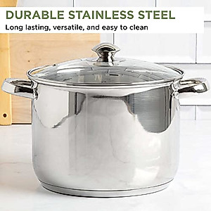 Ecolution Stainless Steel Stock Pot with Encapsulated Bottom Matching Tempered Glass Steam Vented Lids, Made Without PFOA, Dishwasher Safe, 8-Quart, Silver