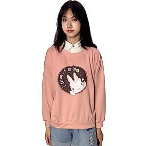 Packitcute Teens Pink Sweatshirt, Spring Autumn Cotton Patchwork Pullover Bunny Print Thin Tops (Pink)