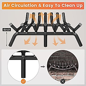 HYTXEN 24 inch Fireplace Grate Heavy Duty Solid Steel Indoor Chimney Hearth Bar Fire Grates for Outdoor Kindling Tools Pit Wrought Iron Wood Stove Firewood Burning Rack Holder Black