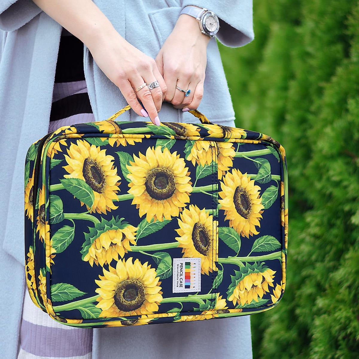 YOUSHARES 300 Slots Color Pencil Case - Pencil Holder with Handy Wrap & Zipper, Multilayer Holder for Prismacolor Colored Pencils & Gel Pen (Sunflower)