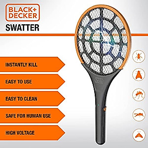 BLACK+DECKER Electric Fly Swatter- Fly Zapper- Tennis Bug Zapper Racket- Battery Powered Zapper- Electric Mosquito Swatter- Handheld Indoor & Outdoor- Non Toxic, Safe for Humans & Pets