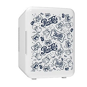 CURTIS MIS150PEP Pepsi Cola Retro, Mini Portable Compact Personal Fridge Cooler, 4 Liter Capacity Chills Six 12 oz Cans, 100% Freon-Free & Eco Friendly, 6, Blue/White