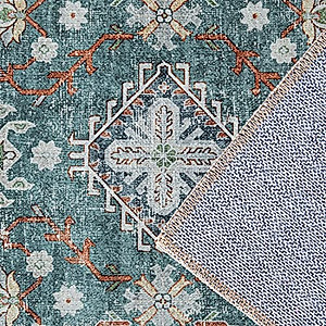 jinchan Area Rug 4x6 Persian Rug Vintage Indoor Carpet Kilim Thin Rug Turquoise Brick Red Multi Overdyed Retro Accent Rug for Kitchen Bathroom Living Room Bedroom Office Dining Room