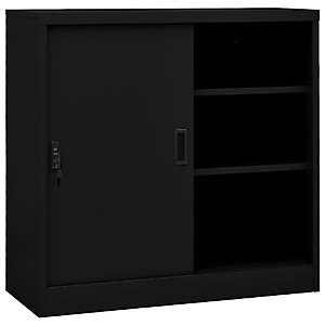 vidaXL Steel Office Cabinet - 35.4"x15.7"x35.4" - Versatile Storage Solution with Adjustable Shelves and Sliding Door - Ideal for Office Use - Black