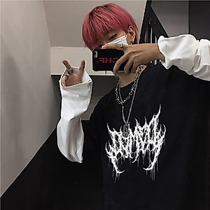 Goth Shirt Gothic Shirt Fake Two-Piece Alternative Clothing Goth Long Sleeve Top Grunge Clothes (Black02,XXL,XX-Large)