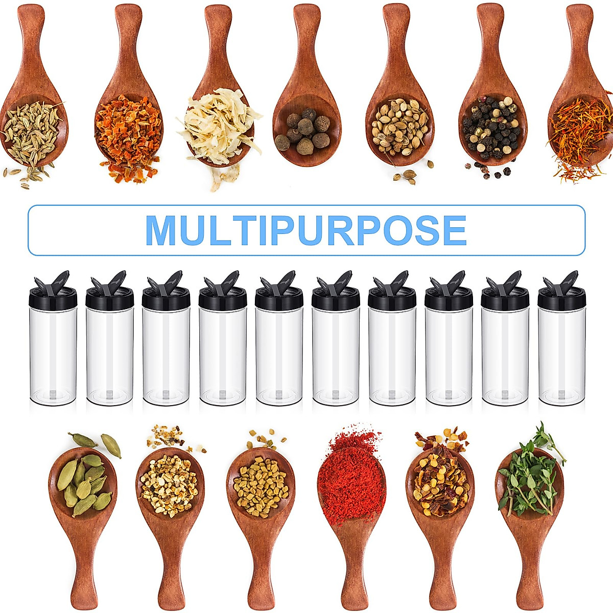 Zhehao 24 Pieces 16 oz Plastic Spice Containers Plastic Spice Bottles Clear Reusable Large Empty Spice Jars Plastic with Shaker Lids for Kitchen Storage Seasoning Powder Herbs Cabinet (Black)