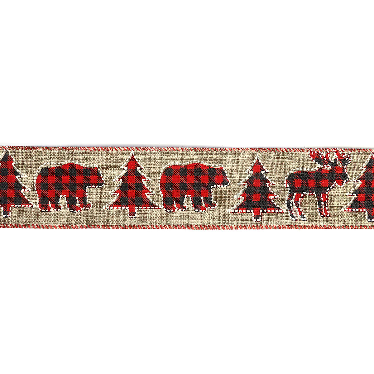 YYCRAFT 20 Yards Burlap Christmas Wired Edge Ribbons Red Plaid Reindeer Bear Trees Printed Ribbon for Christmas Home Wreath Craft Bow Wrapping Decoration