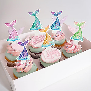 Ephlyn 36Pcs Mermaid Tail Cupcake Toppers Mini Under the Sea Mermaid Tail Cake Topper Decorations Mermaid Cupcake Picks for Mermaid theme Birthday Party Decoration Baby Shower Supplies