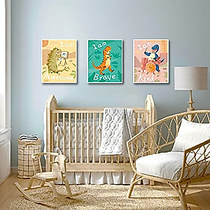 TYZZHOA I Am Awesome-Brave-Smart 6 Pcs 8x10 Inch Dinosaur Wall Art Posters, Dinosaur Room Decor for Boys, Motivational Quote Wall Decor for Playroom, Nursery Room and Kids Room (Unframed).