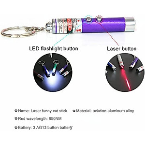 3PCS Mini Cat Toys Laser Pointer Pen Keychain Flashlight Funny Dog Stick Pet Lamp White Light LED Infrared Button Electronics Included (3 PCS Pack, Silver Gray)