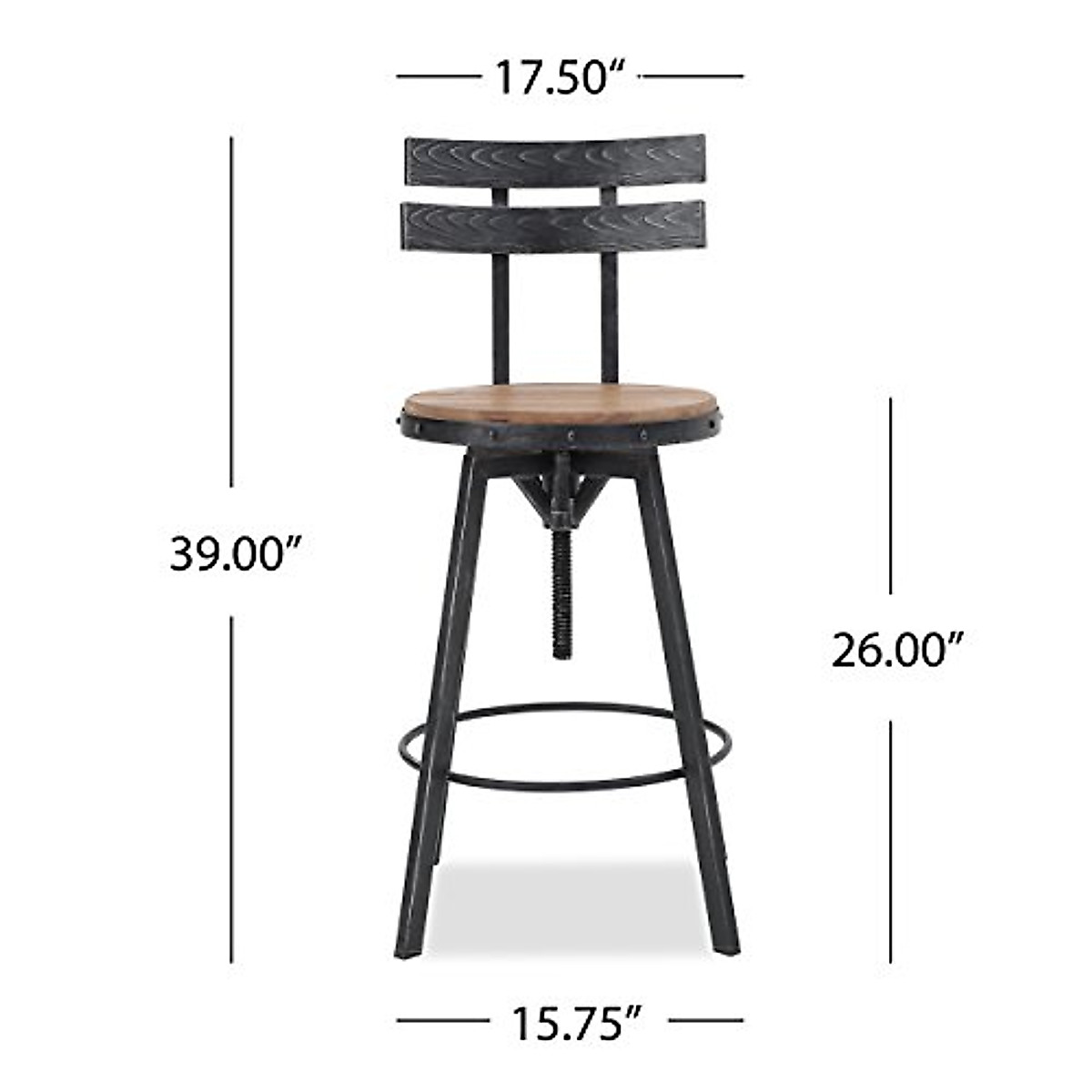 Christopher Knight Home Alanis Firwood Barstool, 39", Black Brush Silver