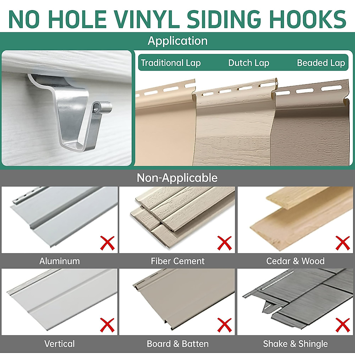 MUAKIOY Vinyl Siding Clips Hooks (20 Pack), Heavy Duty No-Drill No Hole Damage-Free Siding Hangers for Outdoor Wall Lights Wreaths Garland Hanging, Front Porch Patio Decor