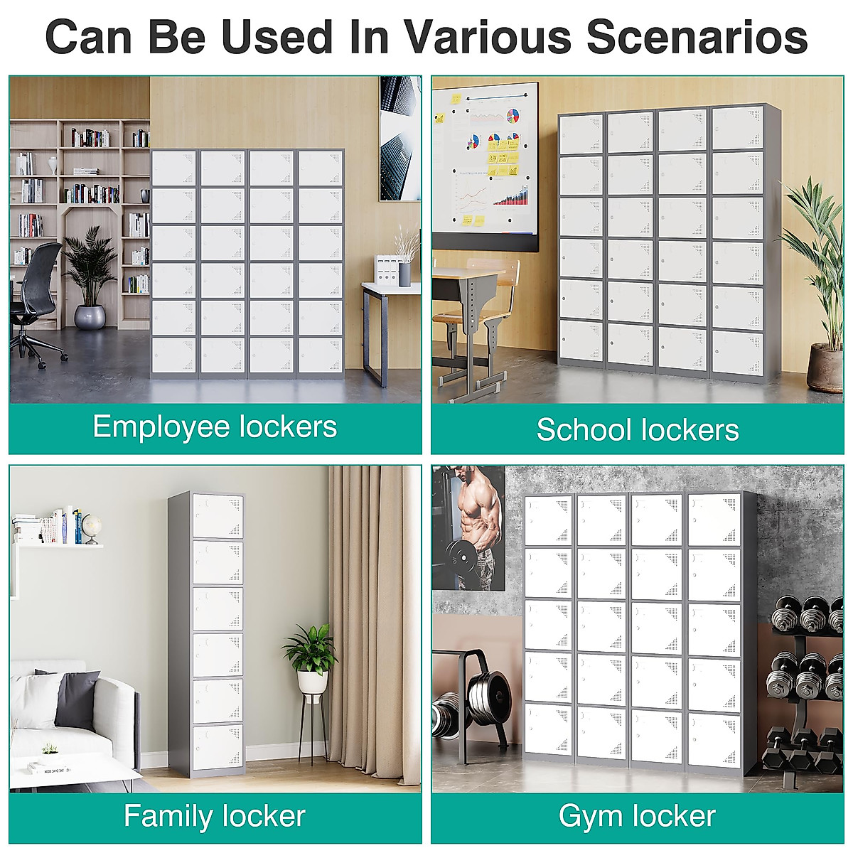 SISESOL Metal Locker Storage Cabinet with Doors and Shelves Metal Lockers with 6 Doors,71" Lockable Small Locker Storage Cabinet for Employees,School, Office, Home, Gym(White/Grey)