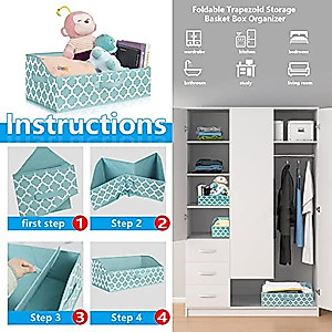 Homyfort Closet Storage Bins, Fabric Organizer Baskets with Handles, Trapezoid Storage Boxes for Organizing, Organization Baskets for Shelf, Clothes, Toys, Baby, Office Supplies, Nursery, Cabinet, Books (3-Pack, Blue)