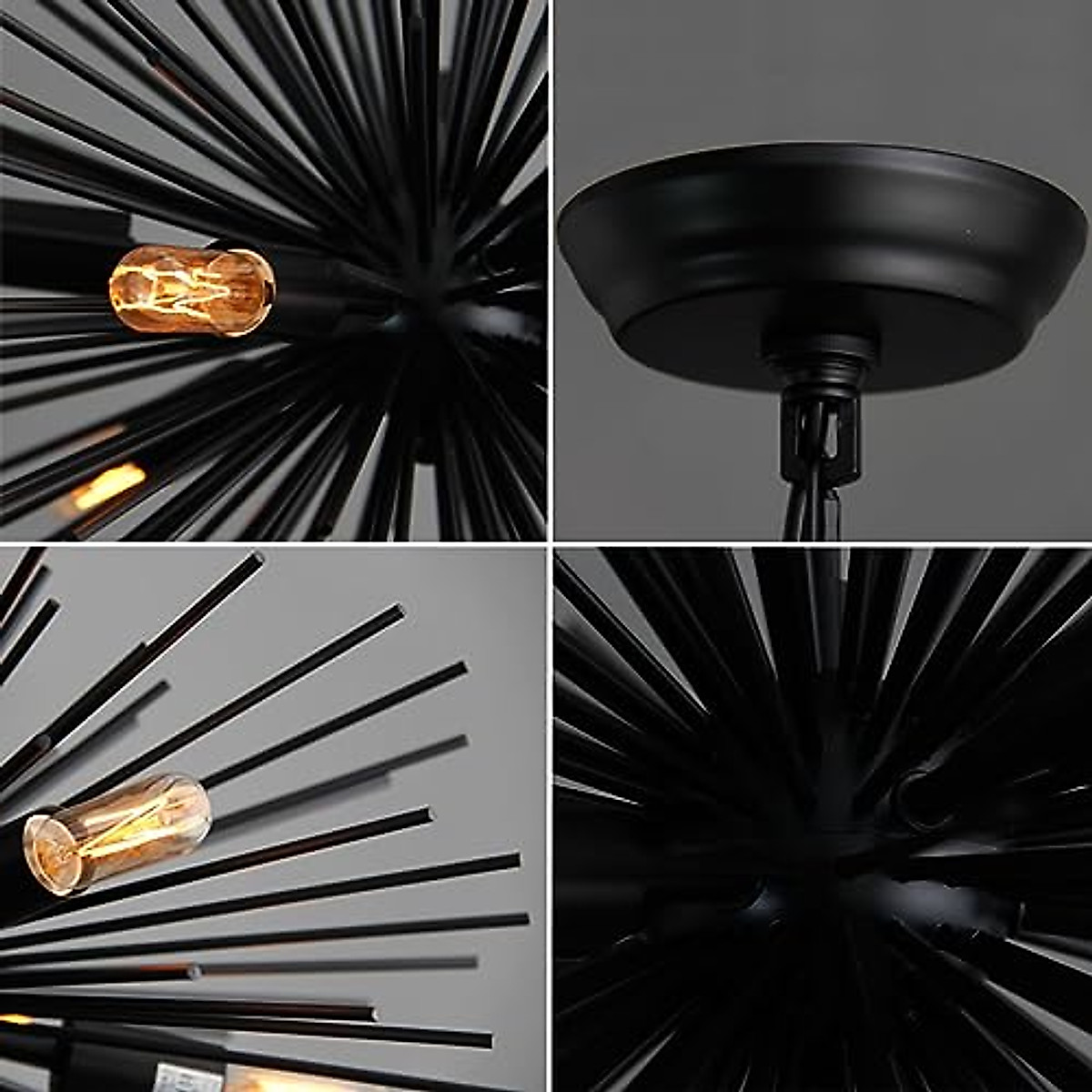 Tescruant Modern Black Sputnik Chandelier Vintage 6-Lights Geometric Black Chandelier Lighting Fixture Farmhouse 20" Firework Chandelier for Dining Room, Bedroom, Living Room, 12LB Solid Metal, E12