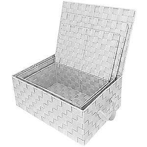 Sorbus Storage Box Woven Basket Bin Container Tote Cube Organizer Set Stackable Storage Basket Woven Strap Shelf Organizer Built-In Carry Handles (Woven Lid Baskets - White)