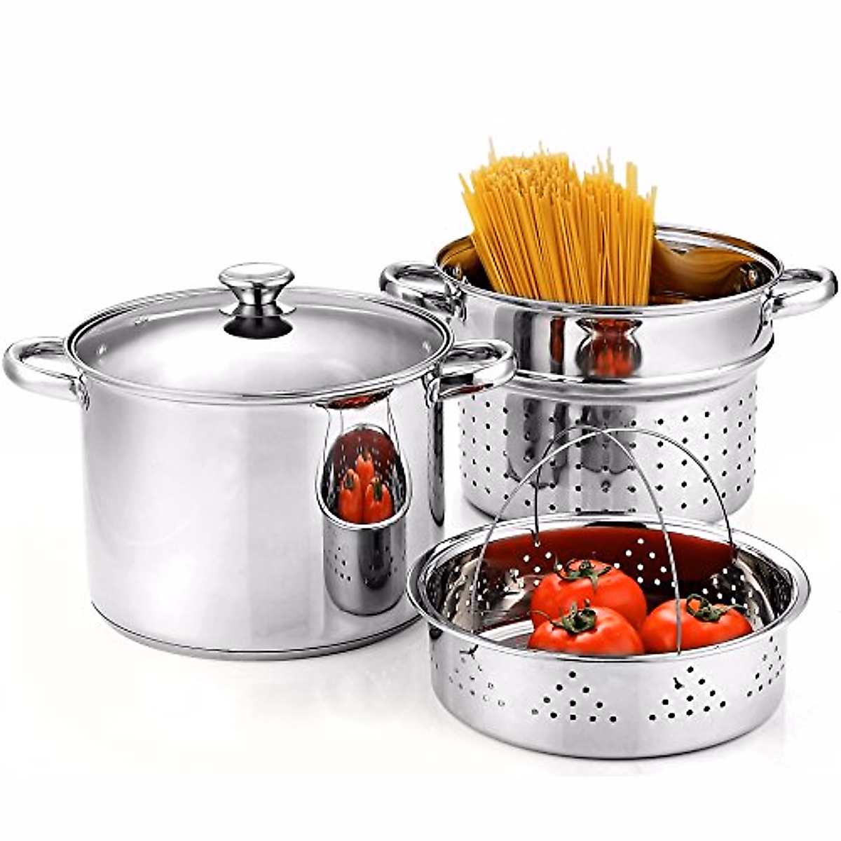 Cook N Home 4-Piece 8 Quart Multipots, Stainless Steel Pasta Cooker Steamer