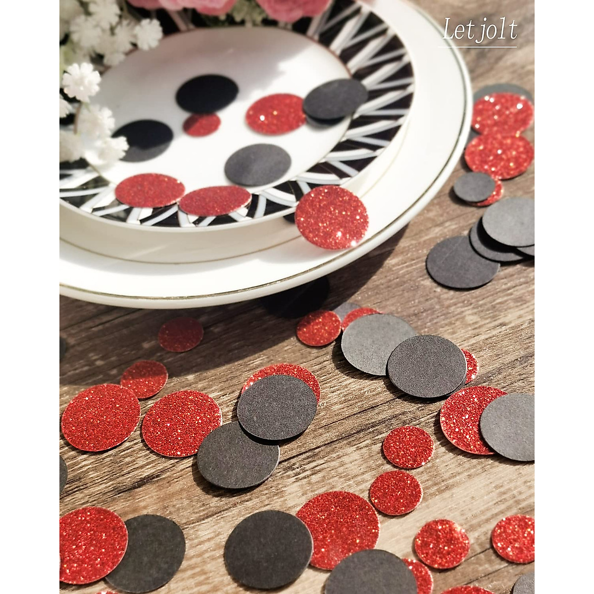Red Dots Confetti Glitter Paper Red Black Scatter Table Decoration Surprise Craft Supplies Graduation Birthday Party Bridal Baby Shower Girls Party Wedding Gift Circle Dots Decor 100 Pcs